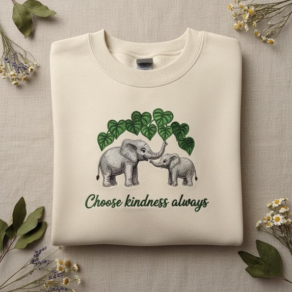 Embroidered Elephant Sweatshirt, Choose Kindness Always, Mother Baby ...