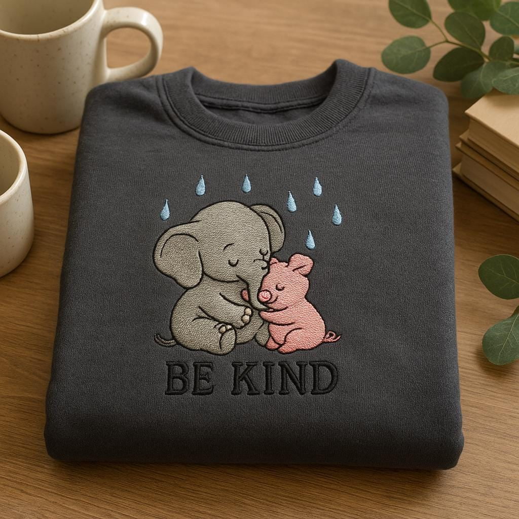Embroidered Elephant and Pig Sweatshirt, Be Kind Animal Hug Shirt, Cute ...