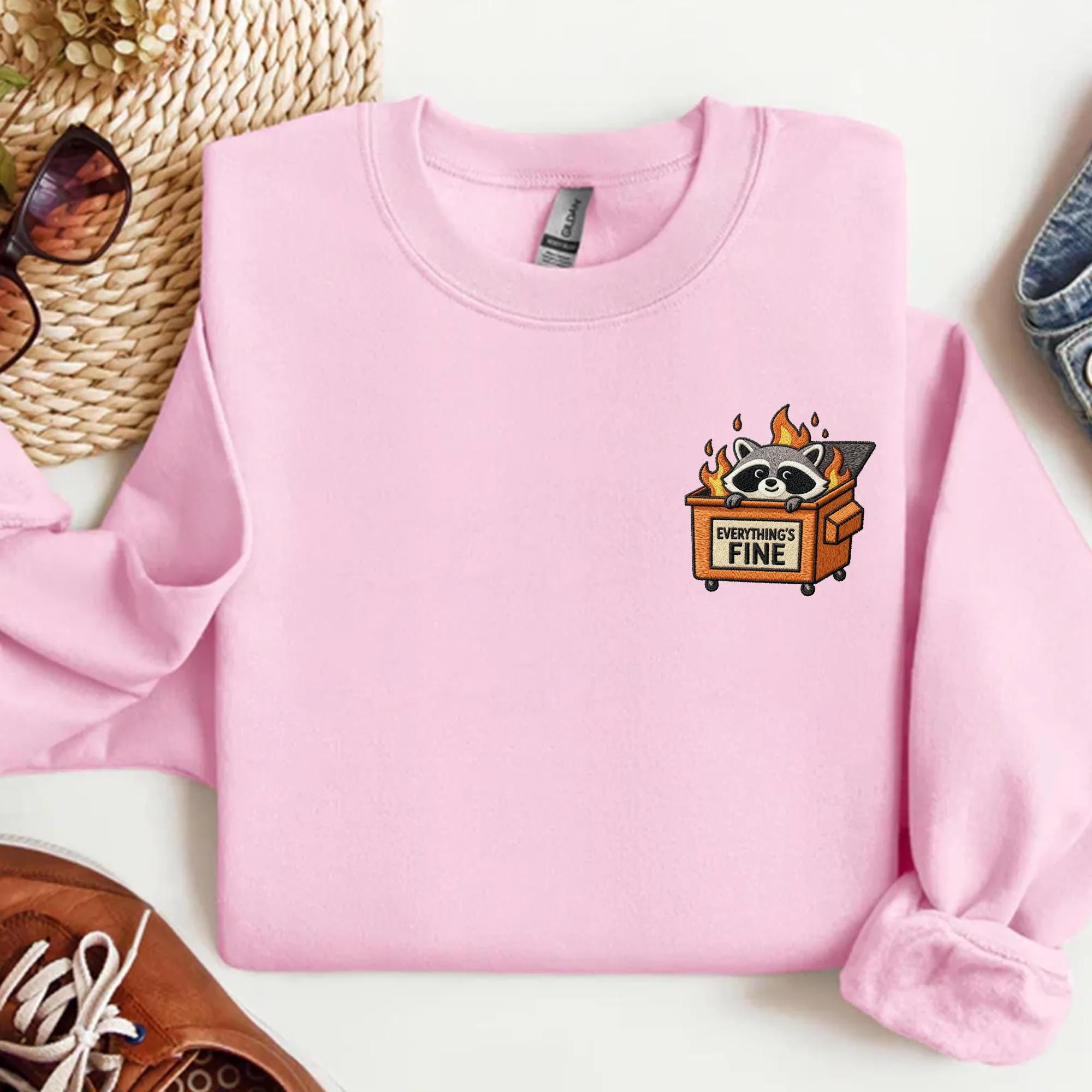 Embroidered Everything's Fine Raccoon Shirt, Dumpster Fire Shirt, Funny ...