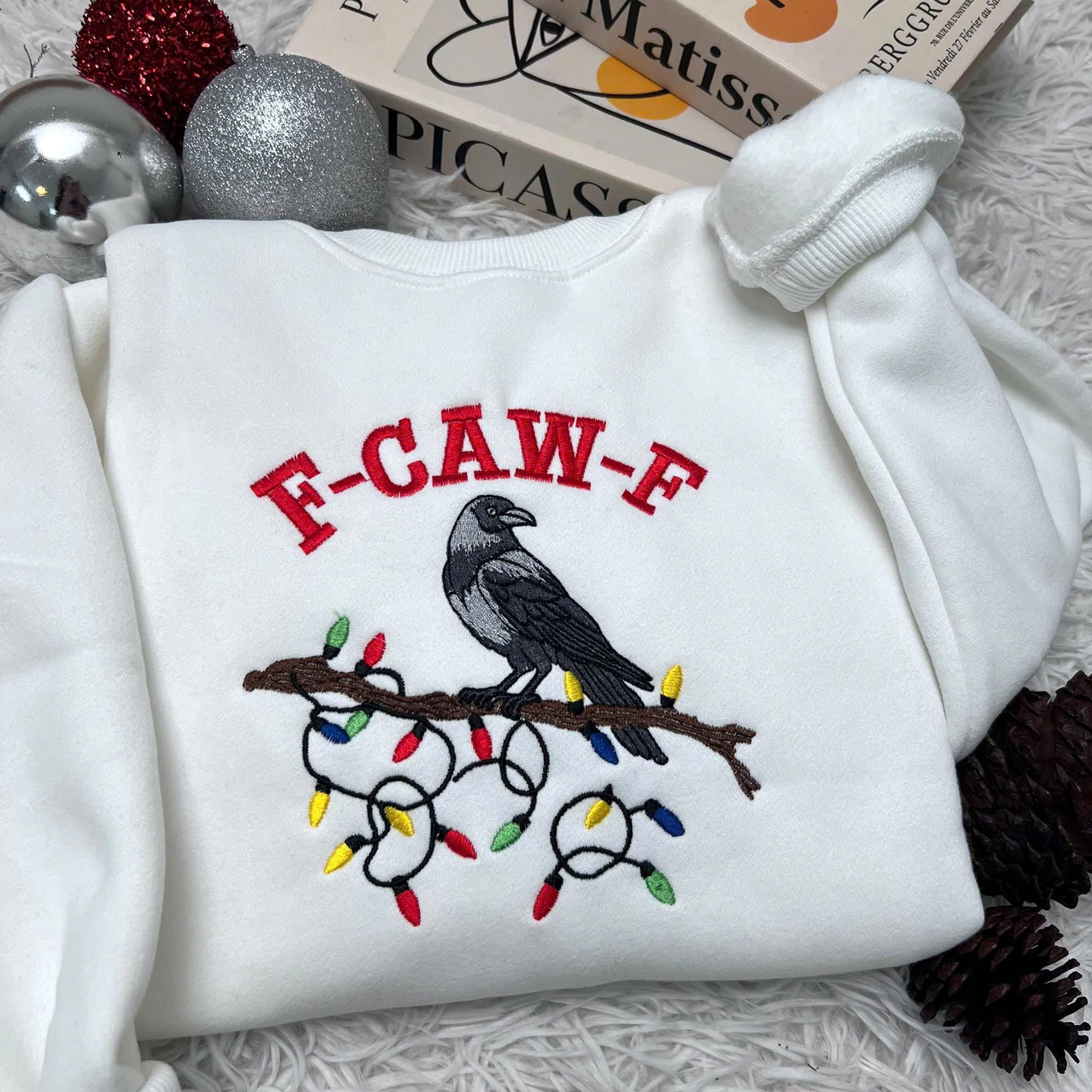 Embroidered F Caw F Sweatshirt, Christmas Raven Sweater, Merry ...