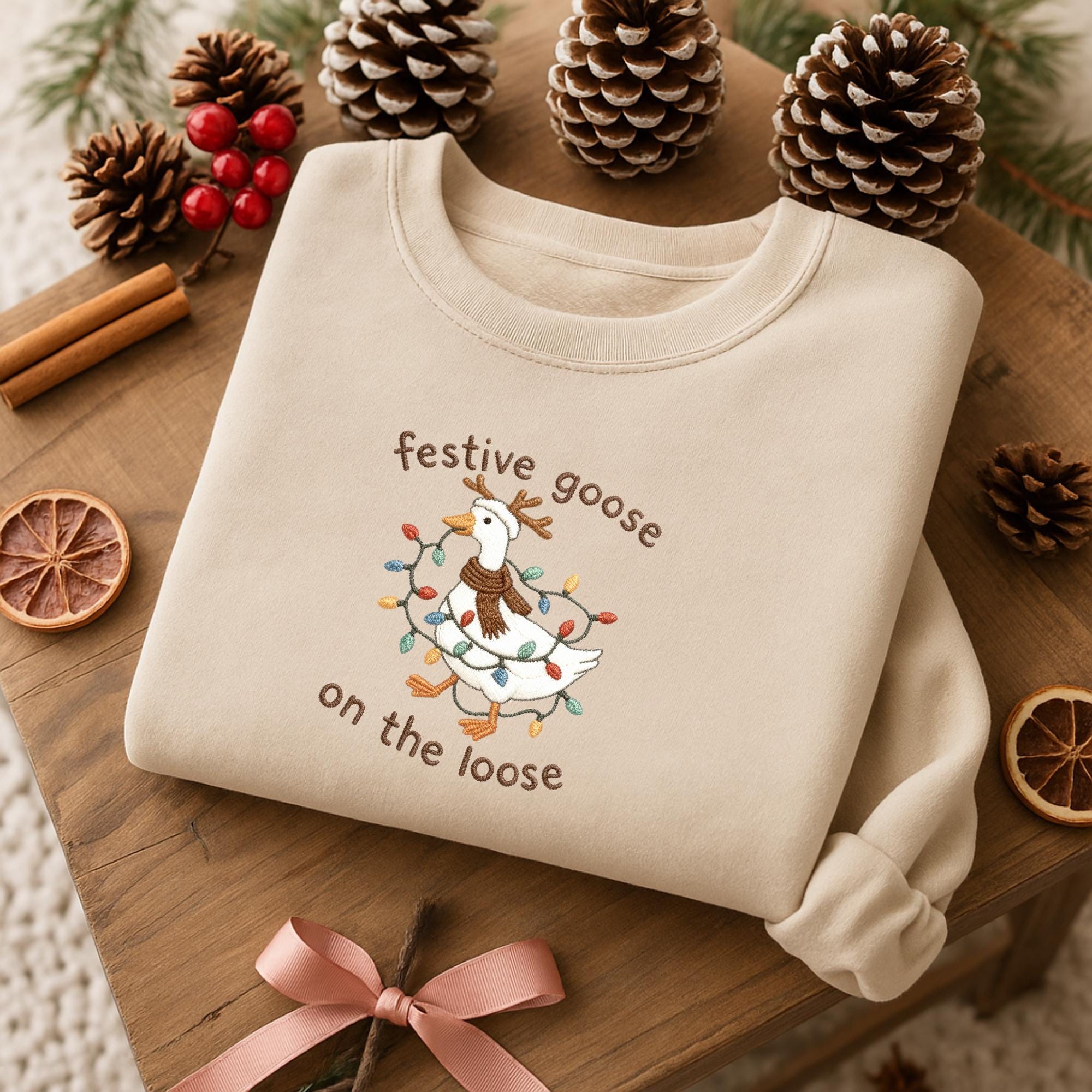Embroidered Festive Goose On The Loose Christmas Sweatshirt ...