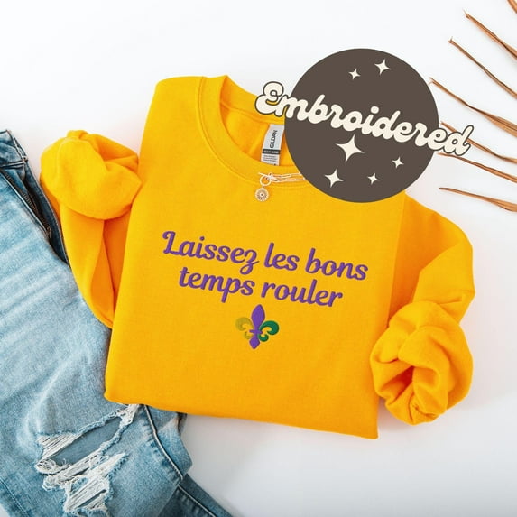 Embroidered Fleur De Lis Mardi Gras Sweatshirt, Fat Tuesday Sweater ...