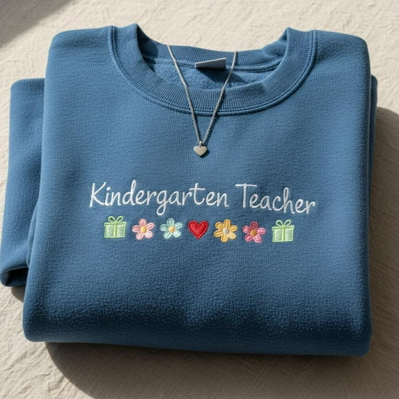 Embroidered Floral Kindergarten Teacher Sweatshirt, Teacher Team ...
