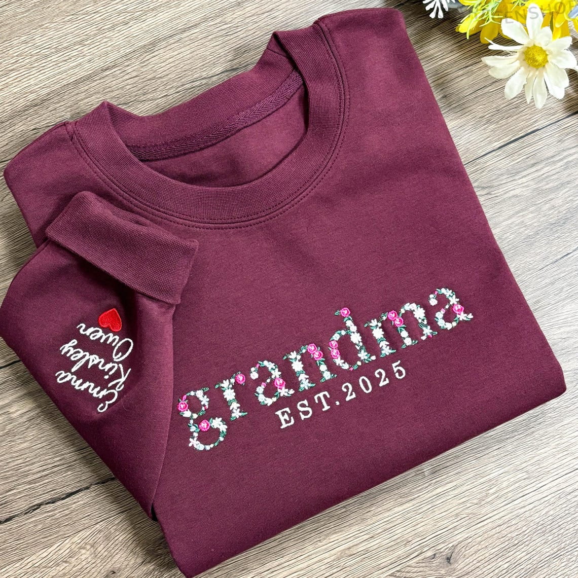 Embroidered Floral Mama Sweatshirt, Custom Grandma Auntie Grammie Nana ...