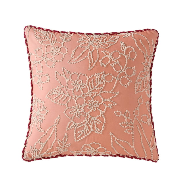 Embroidered Floral Toile Decorative Pillow, Pink, 22" x 22 "The Pioneer ...