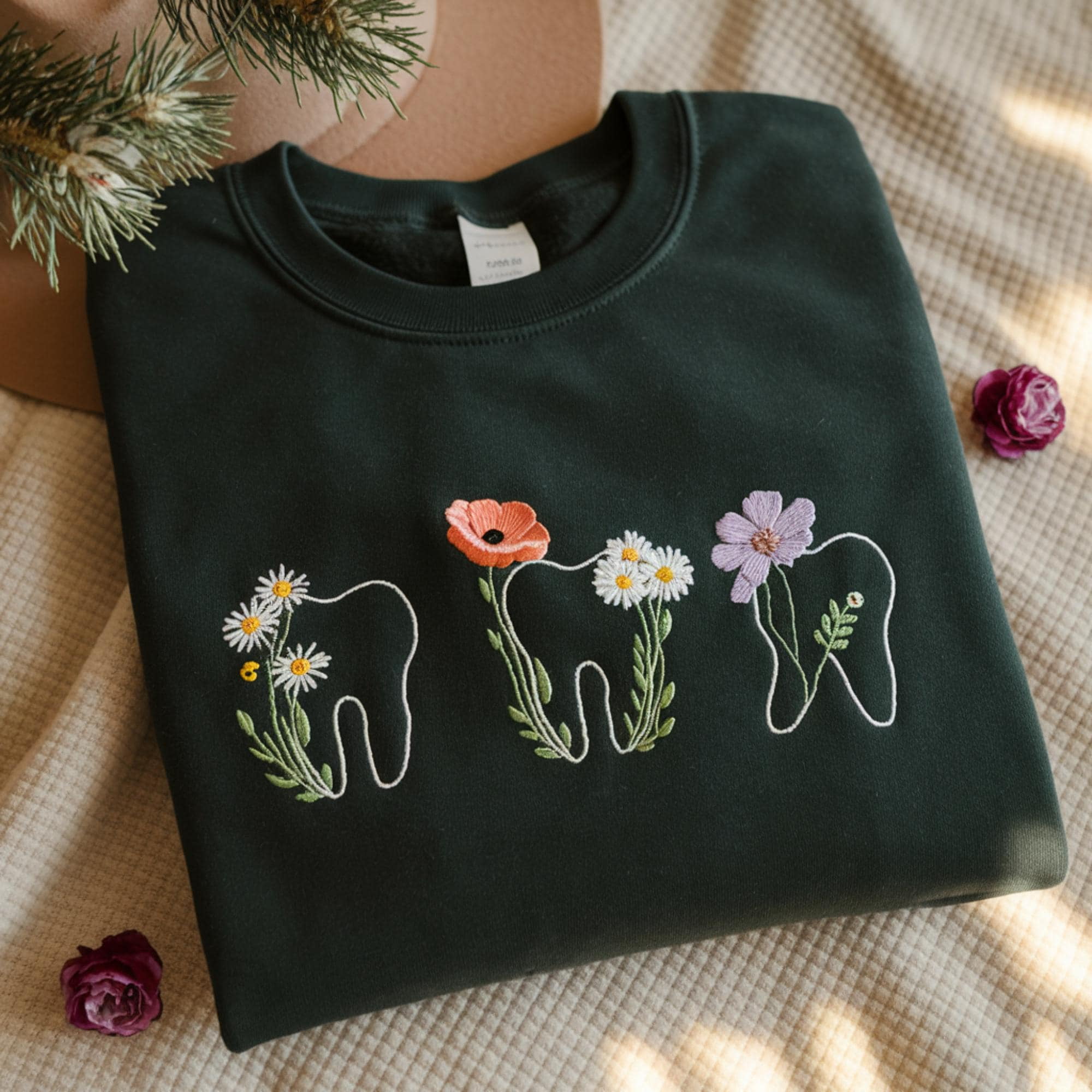 Embroidered Floral Tooth Shirt: Dentist, Hygienist, Assistant Gift ...