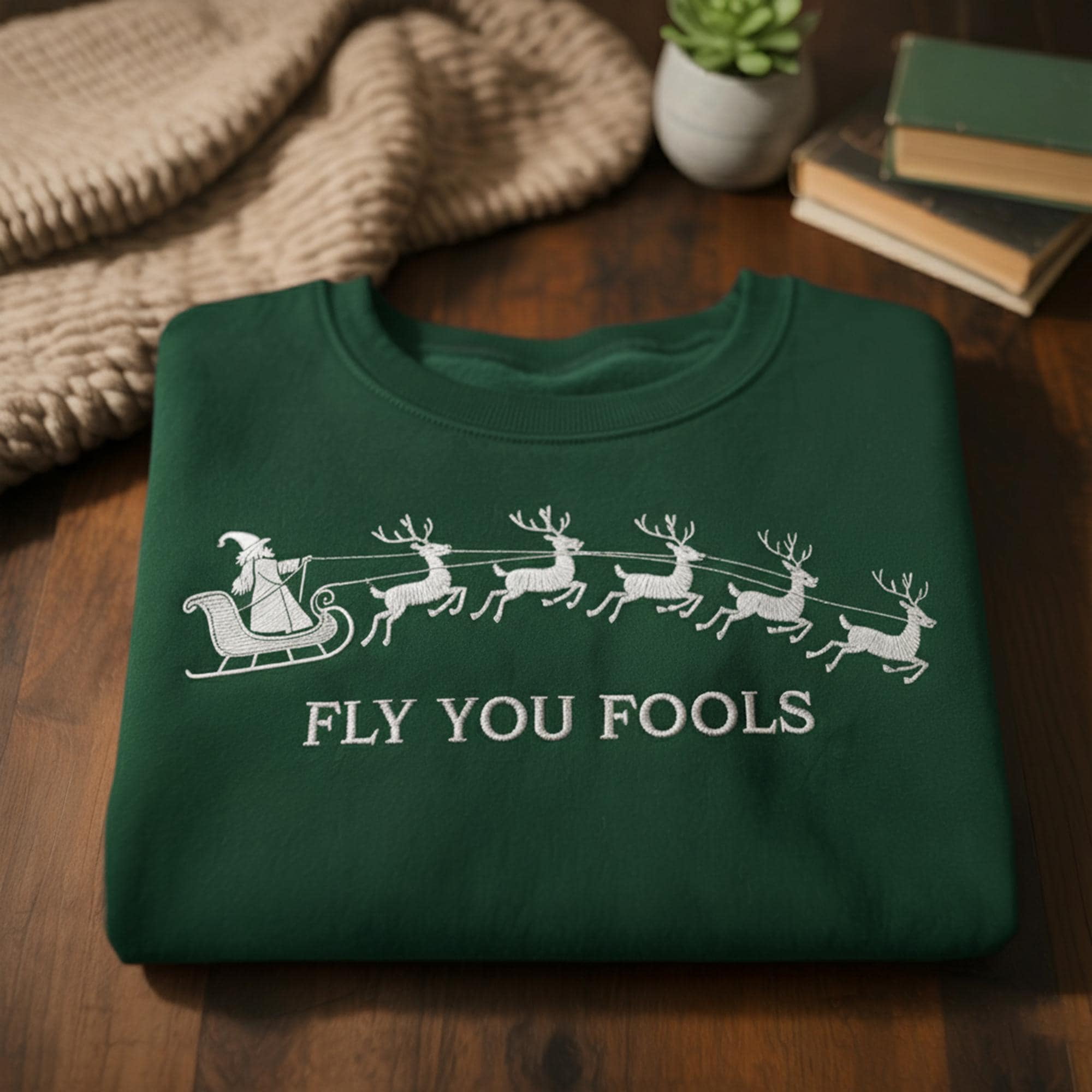 Embroidered Fly You Fools Christmas Sweatshirt, Embroidered Witch Santa ...
