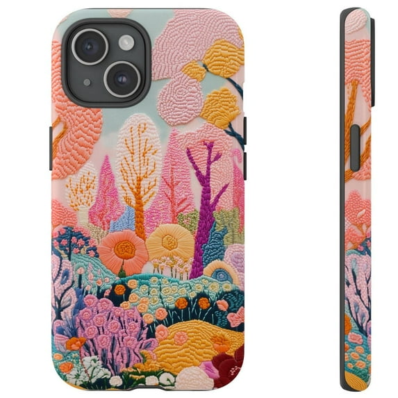 Embroidered Forest Landscape Phone Case Nature Art for iPhone 17 11 12 ...