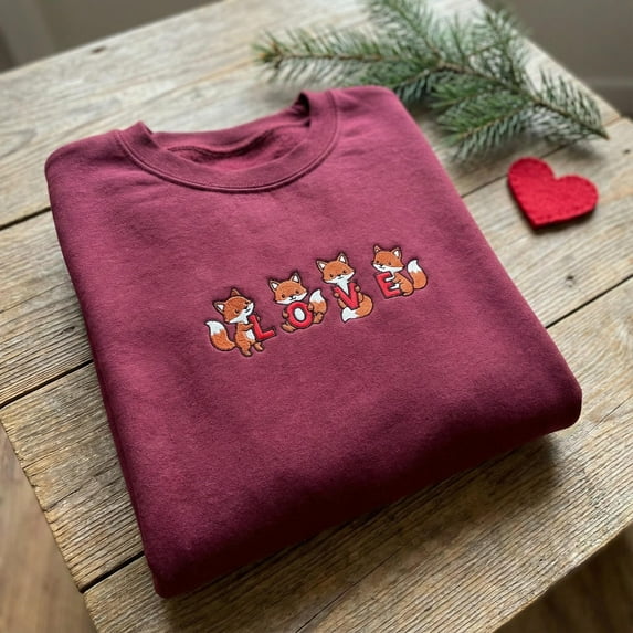 Embroidered Fox Love Sweatshirt, Woodland Animal Crewneck, Forest ...