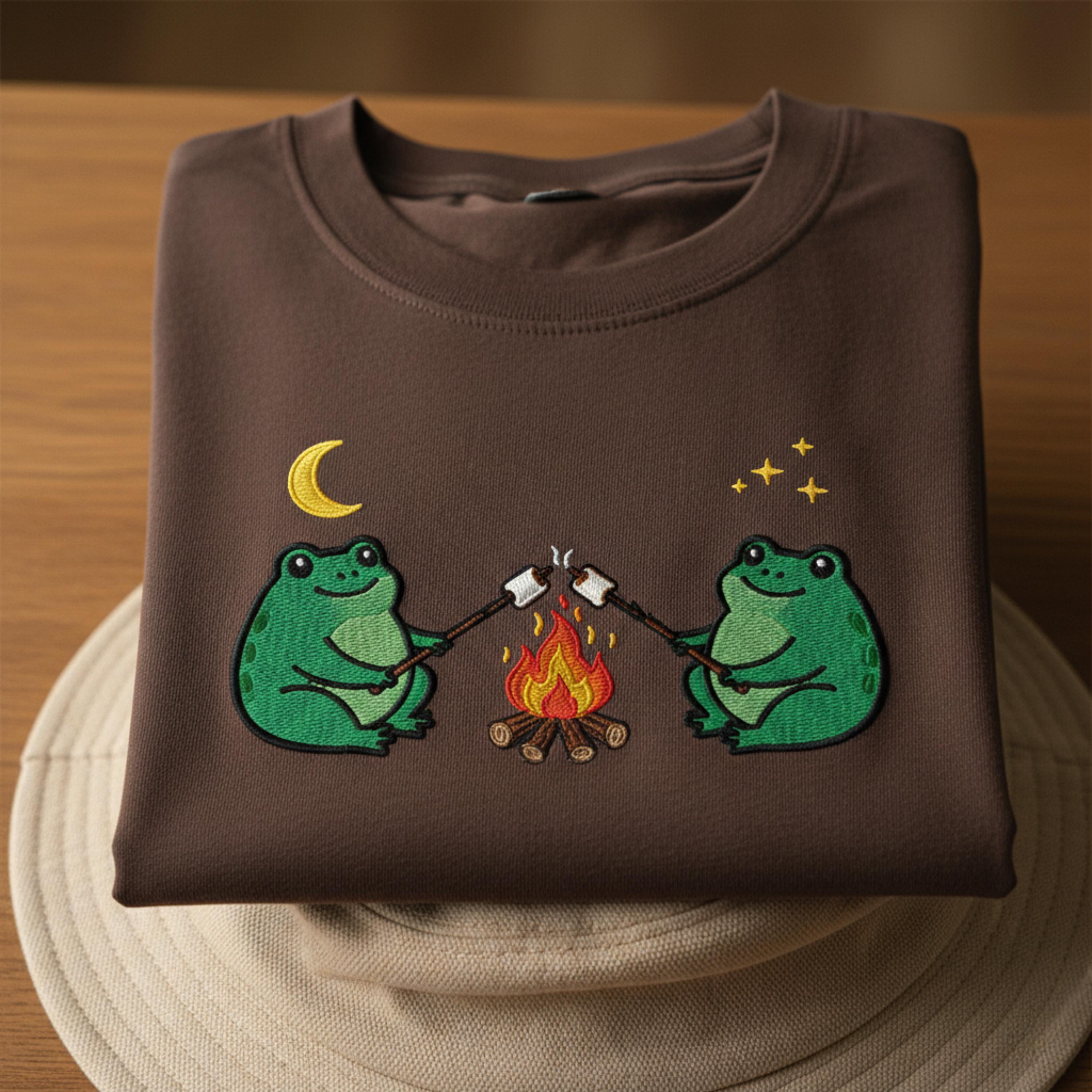 Embroidered Frog Campfire Sweatshirt Cute Nature Embroidery Shirt ...
