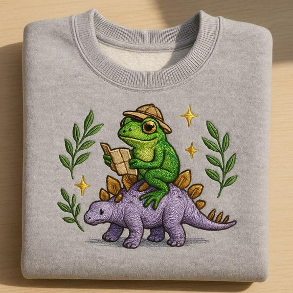 Embroidered Frog Explorer Stegosaurus Sweatshirt, Adventure Dino ...
