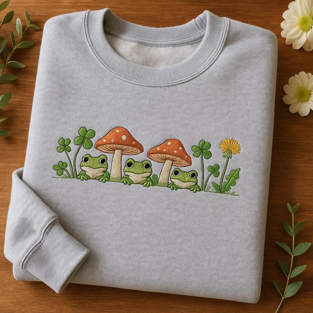 Embroidered Frog Mushroom Sweatshirt, Cottagecore Hoodie, Fairycore ...