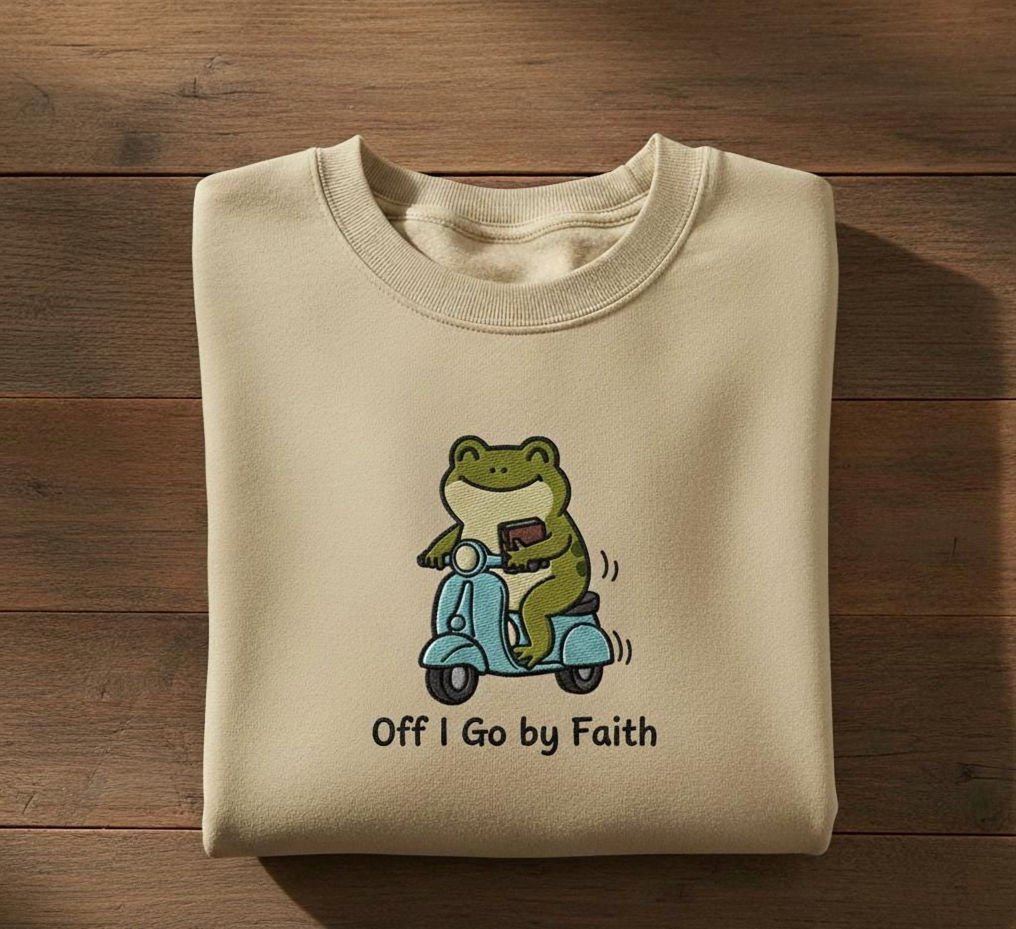 Embroidered Frog Scooter Sweatshirt Off I Go by Faith Cute Christian ...