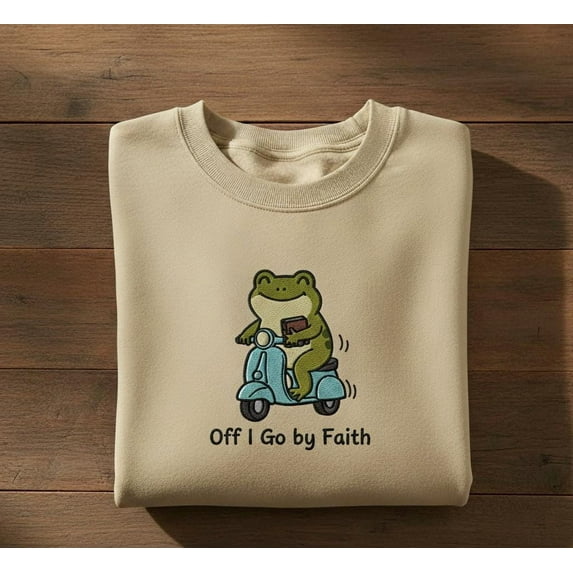 Embroidered Frog Scooter Sweatshirt Off I Go by Faith Cute Christian ...