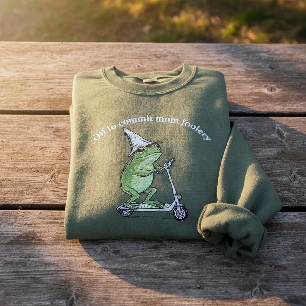 Embroidered Frog Sweatshirt Off to Commit Mom Foolery Crewneck, Funny ...