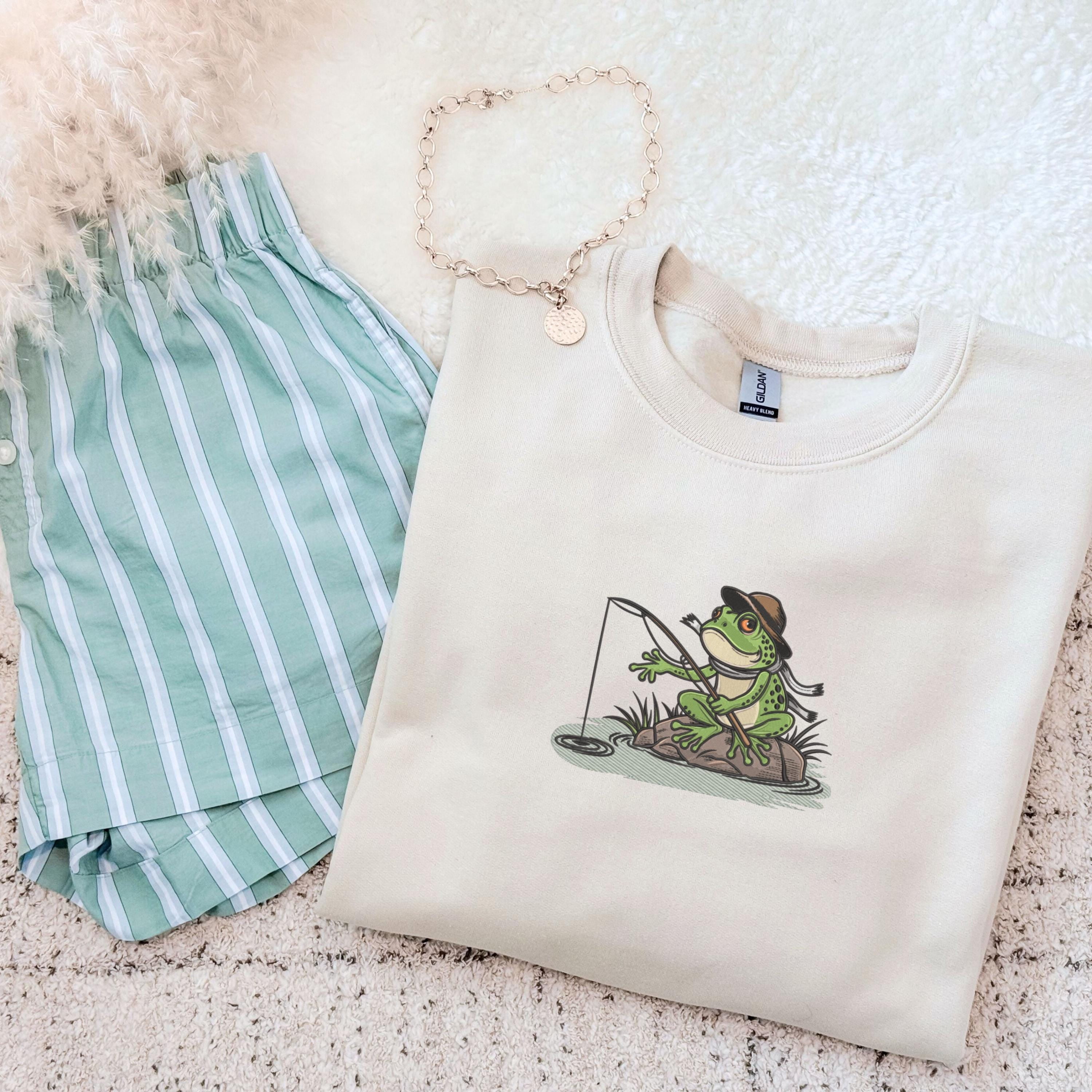 Embroidered Frog Sweatshirt: Toad Lover Gift, Fishing Sweater, Gift for ...