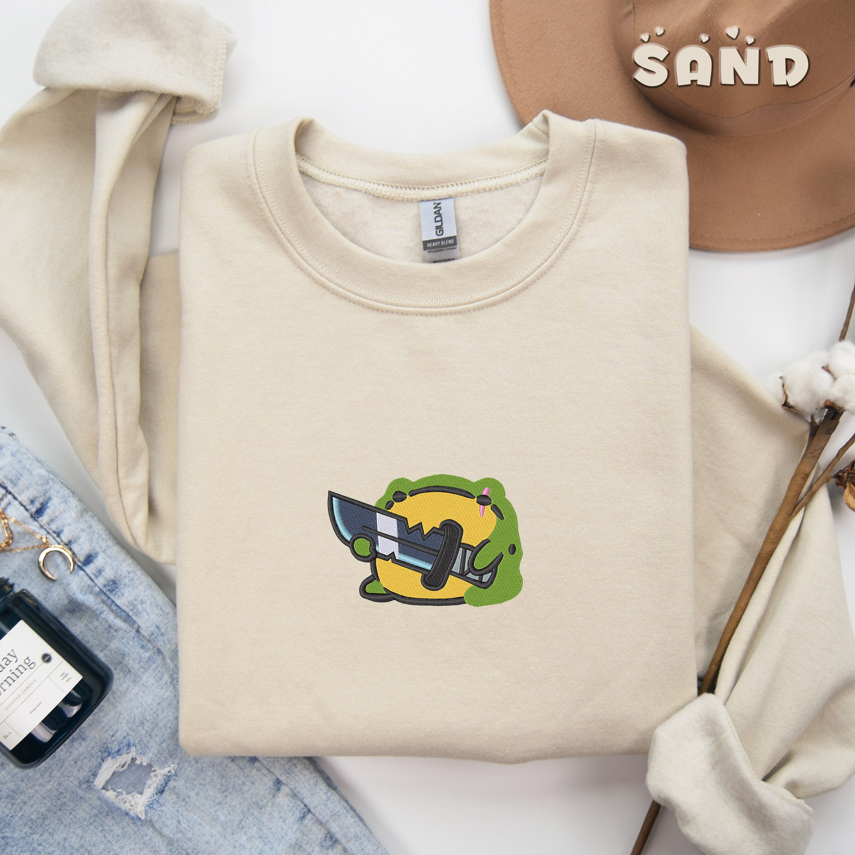 Embroidered Frog with Knife Sweatshirt, Cute Frog Sweatshirt, Funny ...