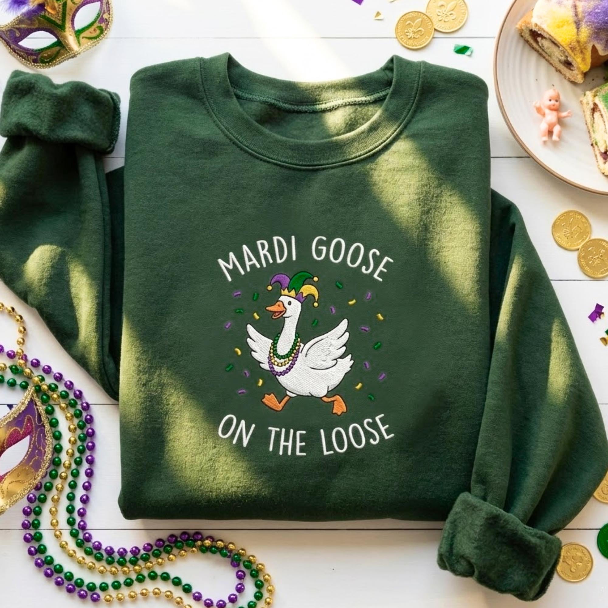 Embroidered Funny Mardi Gras Sweatshirt: Mardi Gras Goose Sweatshirt ...