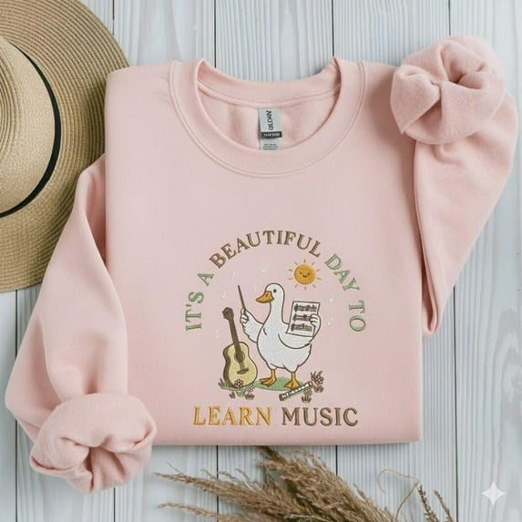 Embroidered Funny Music Teacher Sweatshirt, Cute Duck Playing Guitar ...
