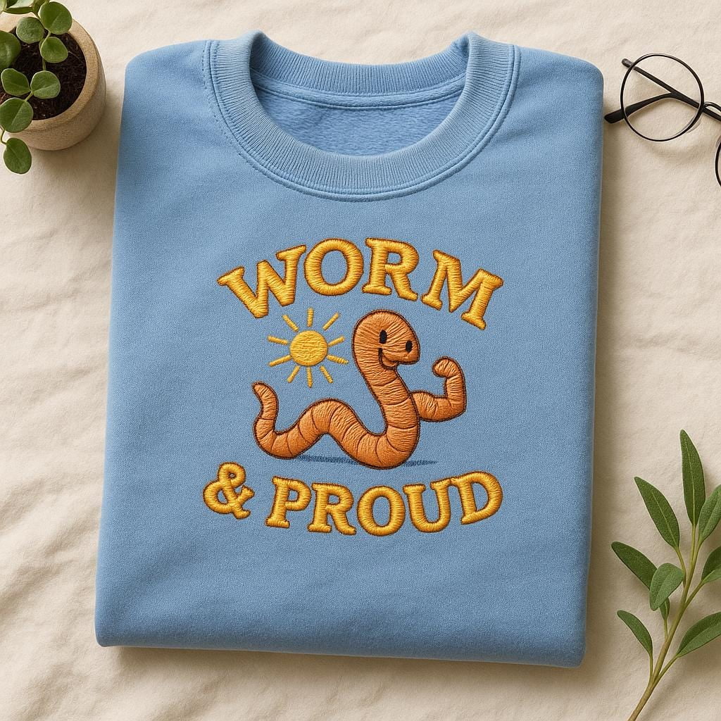 Embroidered Funny Worm Sweatshirt, Worm & Proud Crewneck, Workout Gym ...