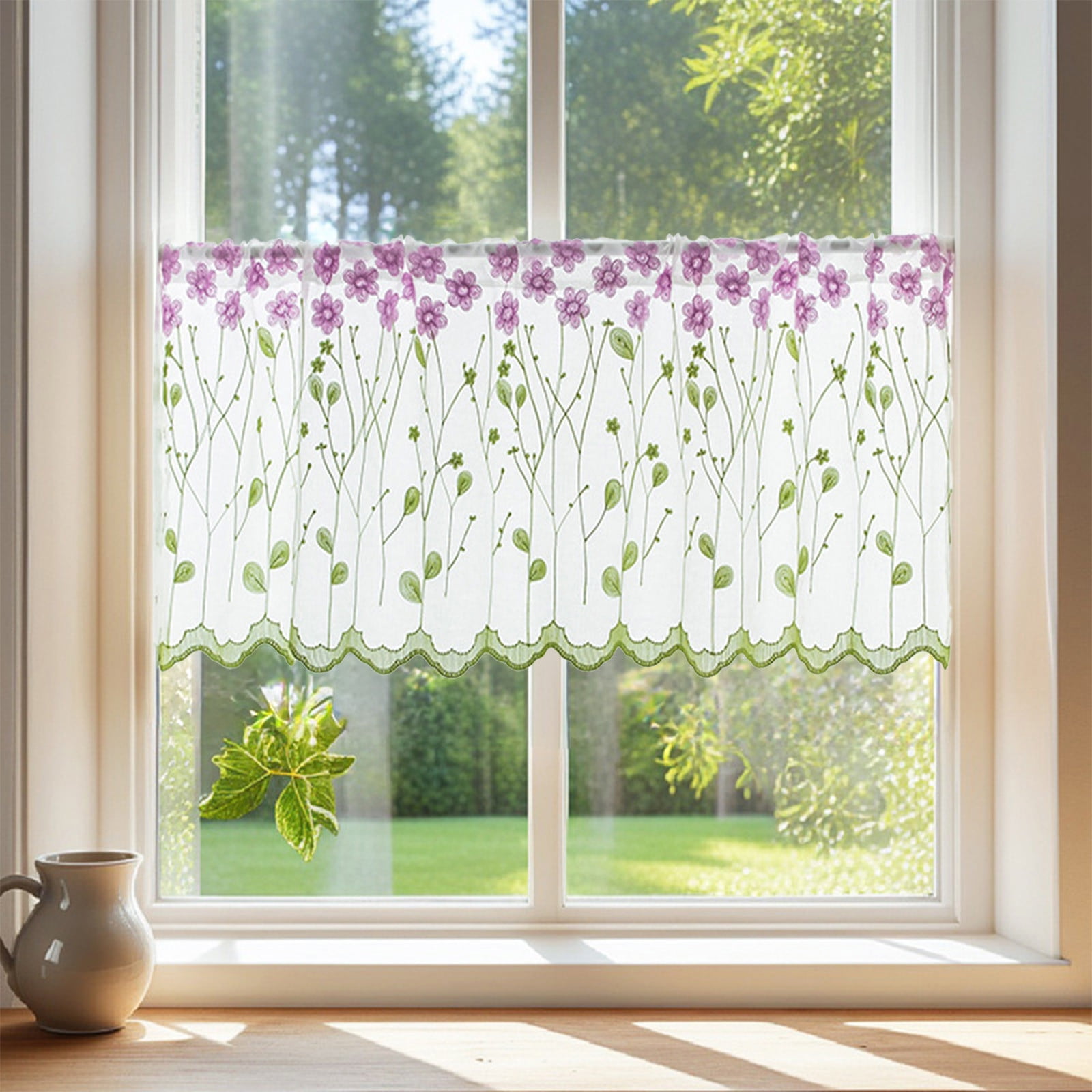 Embroidered Gauze Curtains Half Curtains,Modern Boho Design Flower ...