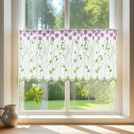 Embroidered Gauze Curtains Half Curtains,Modern Boho Design Flower ...