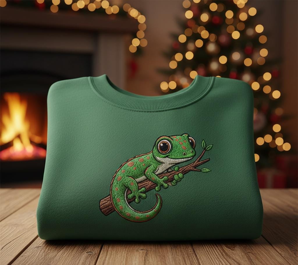 Embroidered Gecko Sweatshirt with Cute Green Lizard on Branch – Nature ...