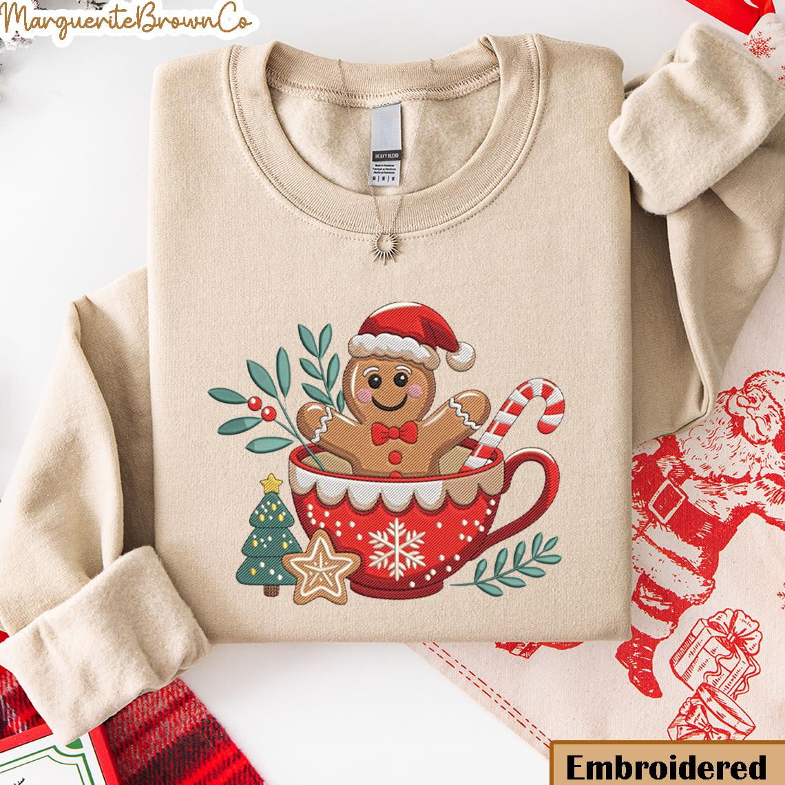 Embroidered Gingerbread Cup Christmas Sweatshirt, North Pole ...