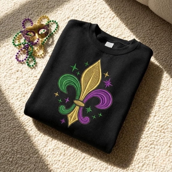 Embroidered Glitter Trendy Mardi Gras Sweatshirt, Carnaval Party ...