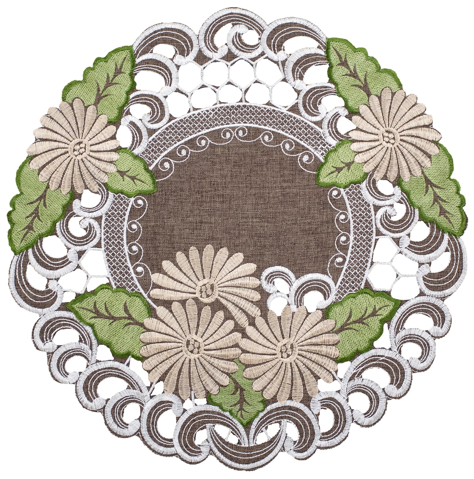 Embroidered Gold Daisy on Brown Doily (15" Round) - Walmart.com