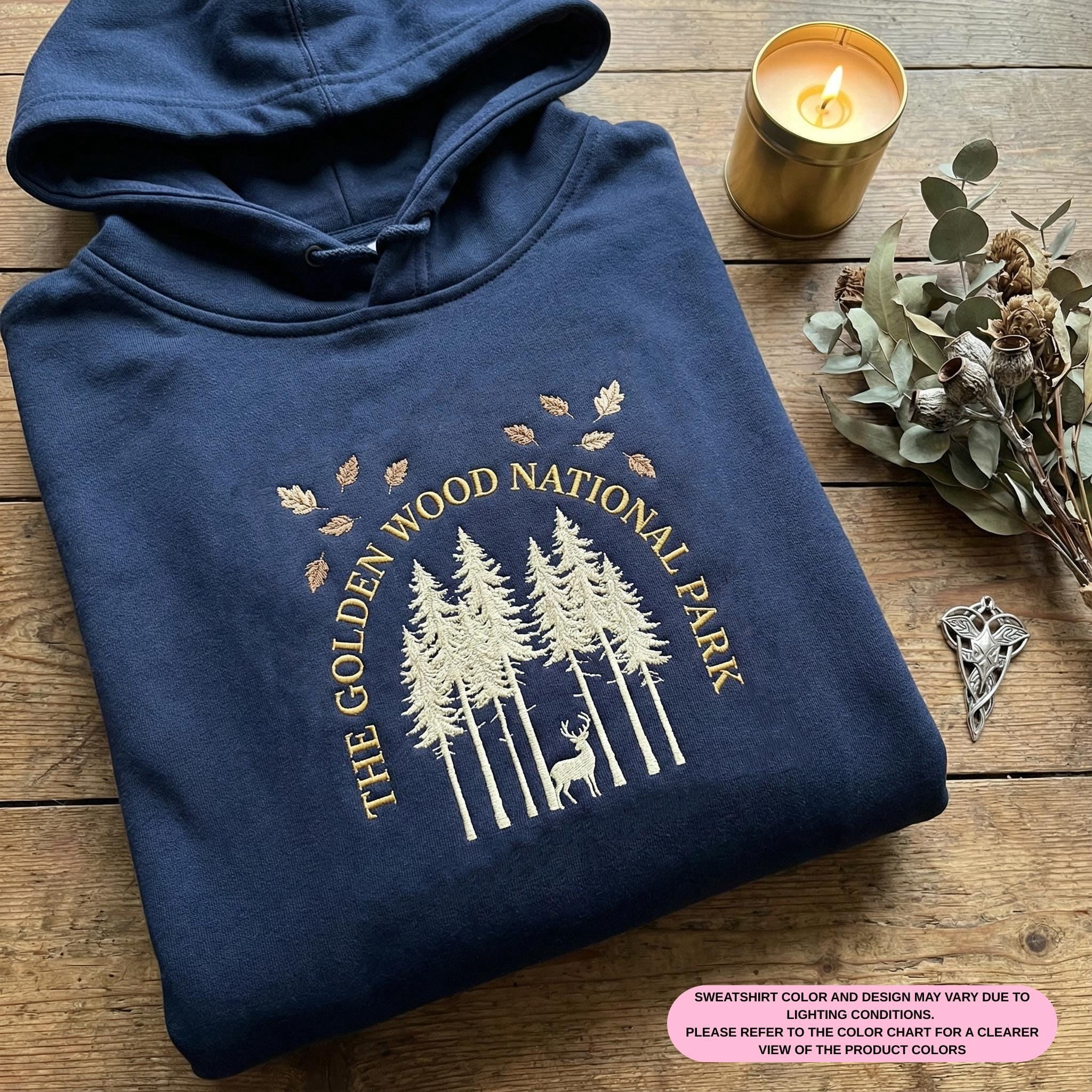 Embroidered Golden Wood National Park Hoodie, Fantasy Deer Sweatshirt ...