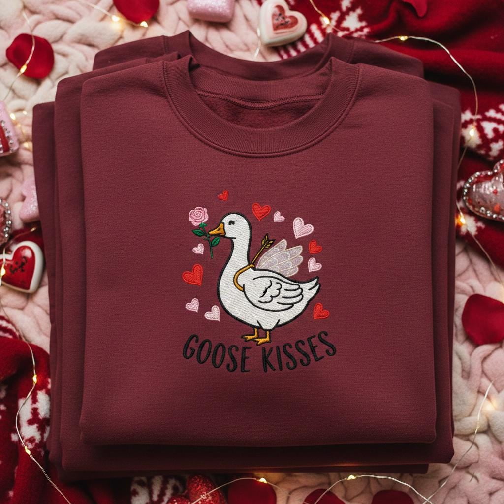Embroidered Goose Kisses Sweatshirt, Valentine Cupid Bird Hoodie, Funny ...