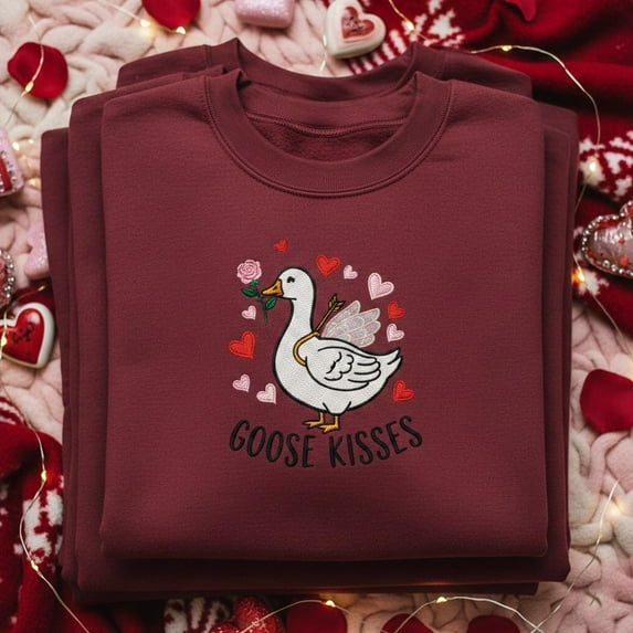 Embroidered Goose Kisses Sweatshirt, Valentine Cupid Bird Hoodie, Funny ...