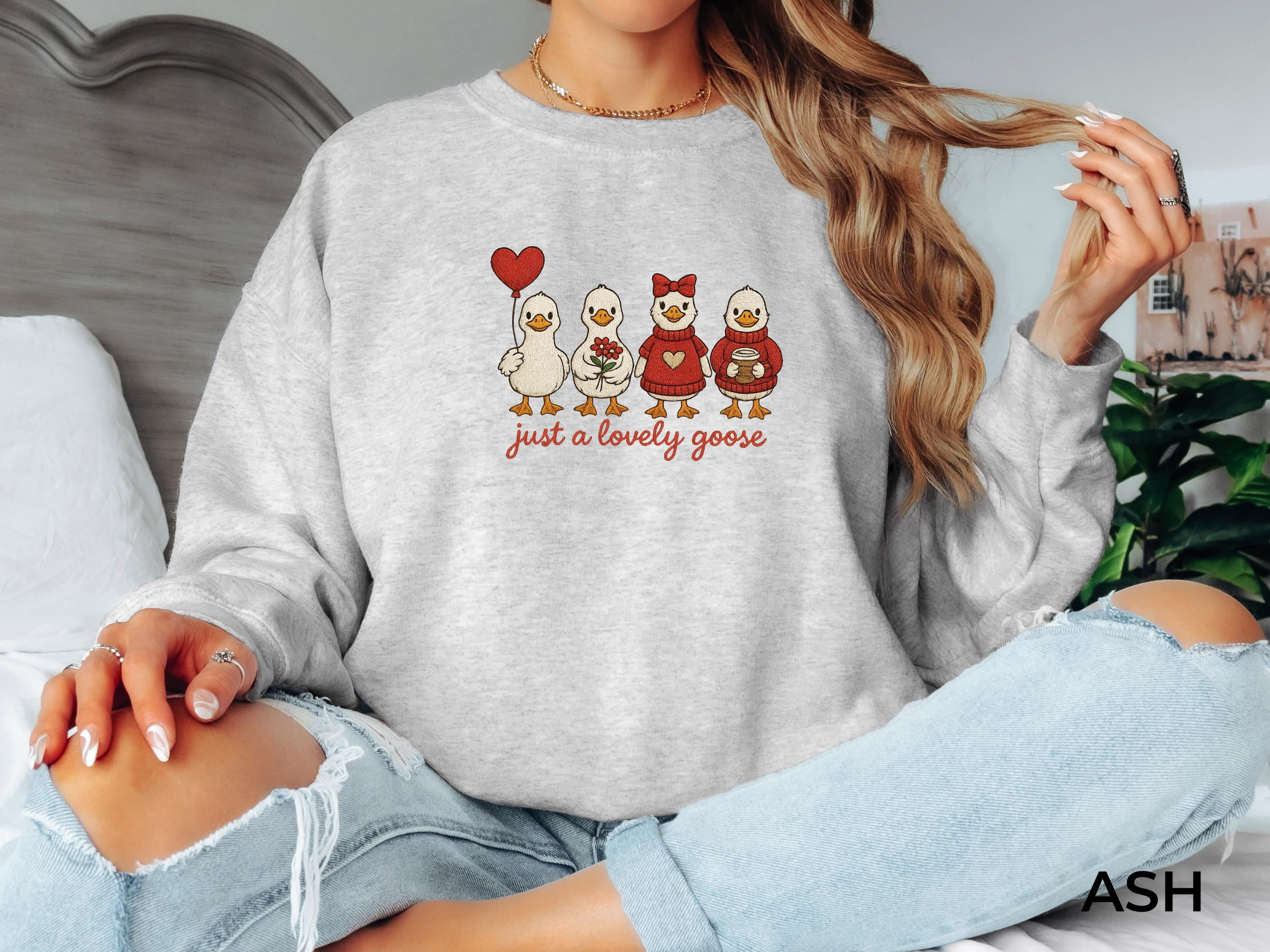 Embroidered Goose Sweatshirt, Animal Embroidery Crewneck, Valentine’s ...