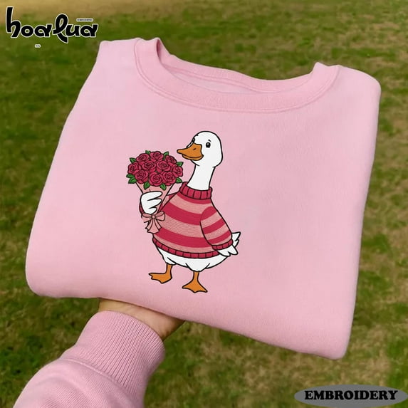Embroidered Goose Sweatshirt, Cute Valentine's Day Gift, Adorable ...