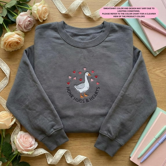 Embroidered Goose Sweatshirt, Honk Hugs & Hearts, Funny Valentine Gift ...