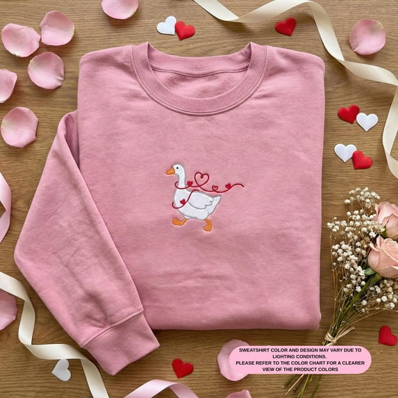Embroidered Goose Sweatshirt, Valentine Love String, Honk Cute Crewneck ...