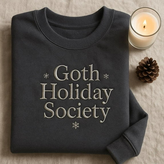 Embroidered Goth Holiday Society Sweatshirt, Dark Christmas Crewneck ...