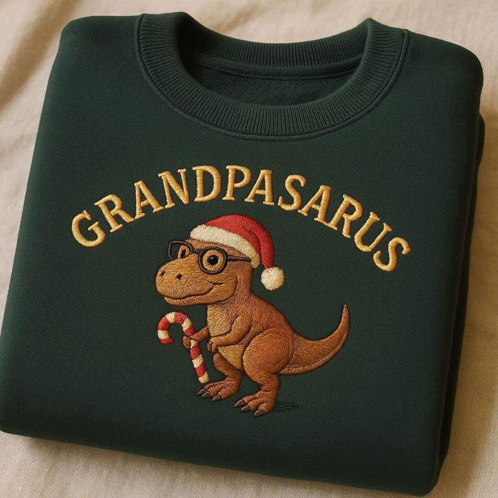 Embroidered Grandpasaurus Christmas Sweatshirt, Funny Dino Grandfather ...