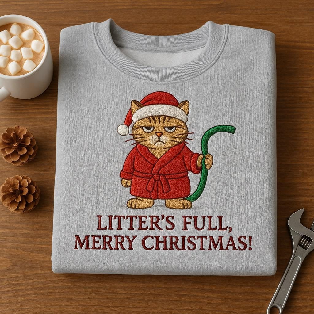 Embroidered Gray Cat Sweatshirt, Funny Litter Box Christmas Slogan ...