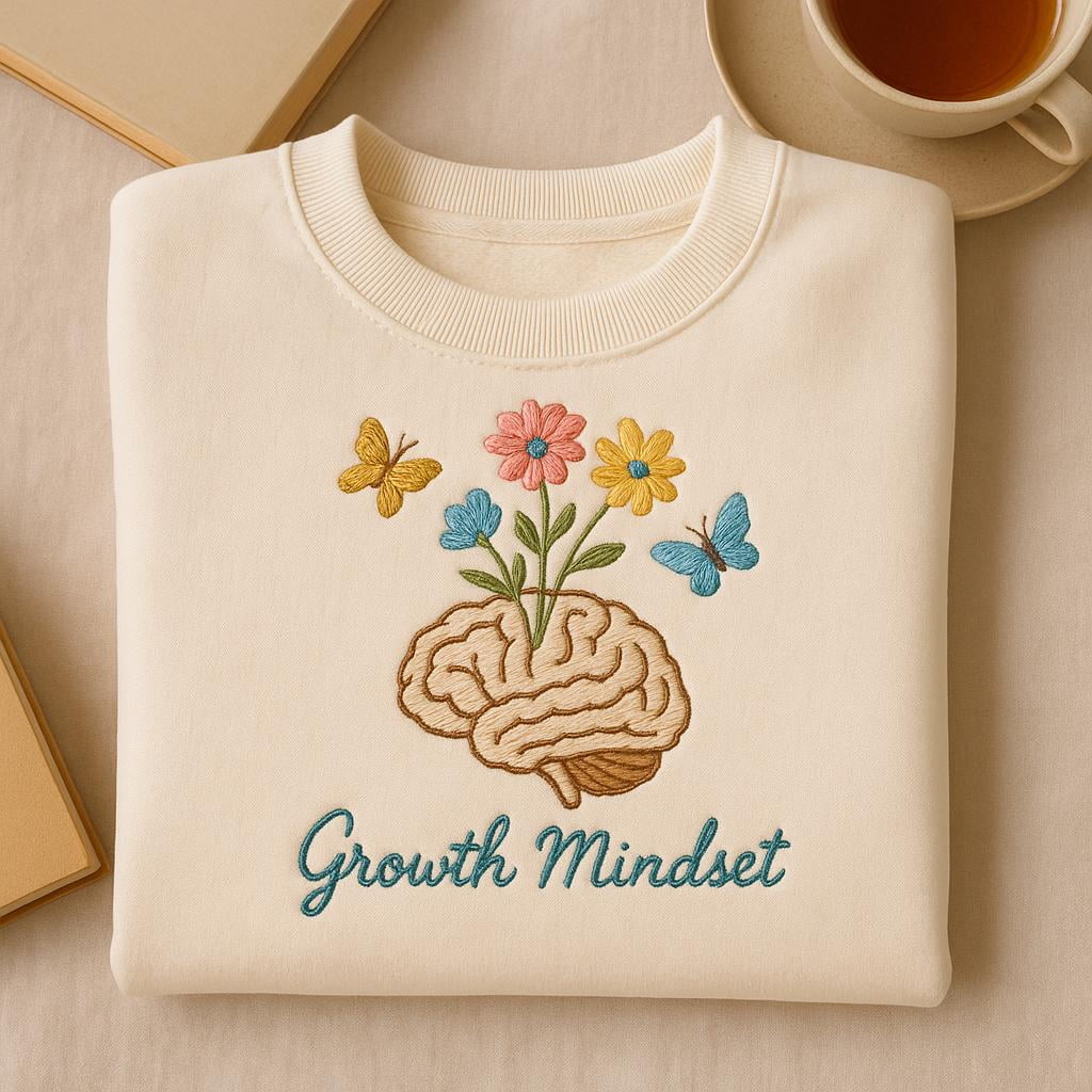 Embroidered Growth Mindset Sweatshirt, Brain Flower Crewneck, Mental ...
