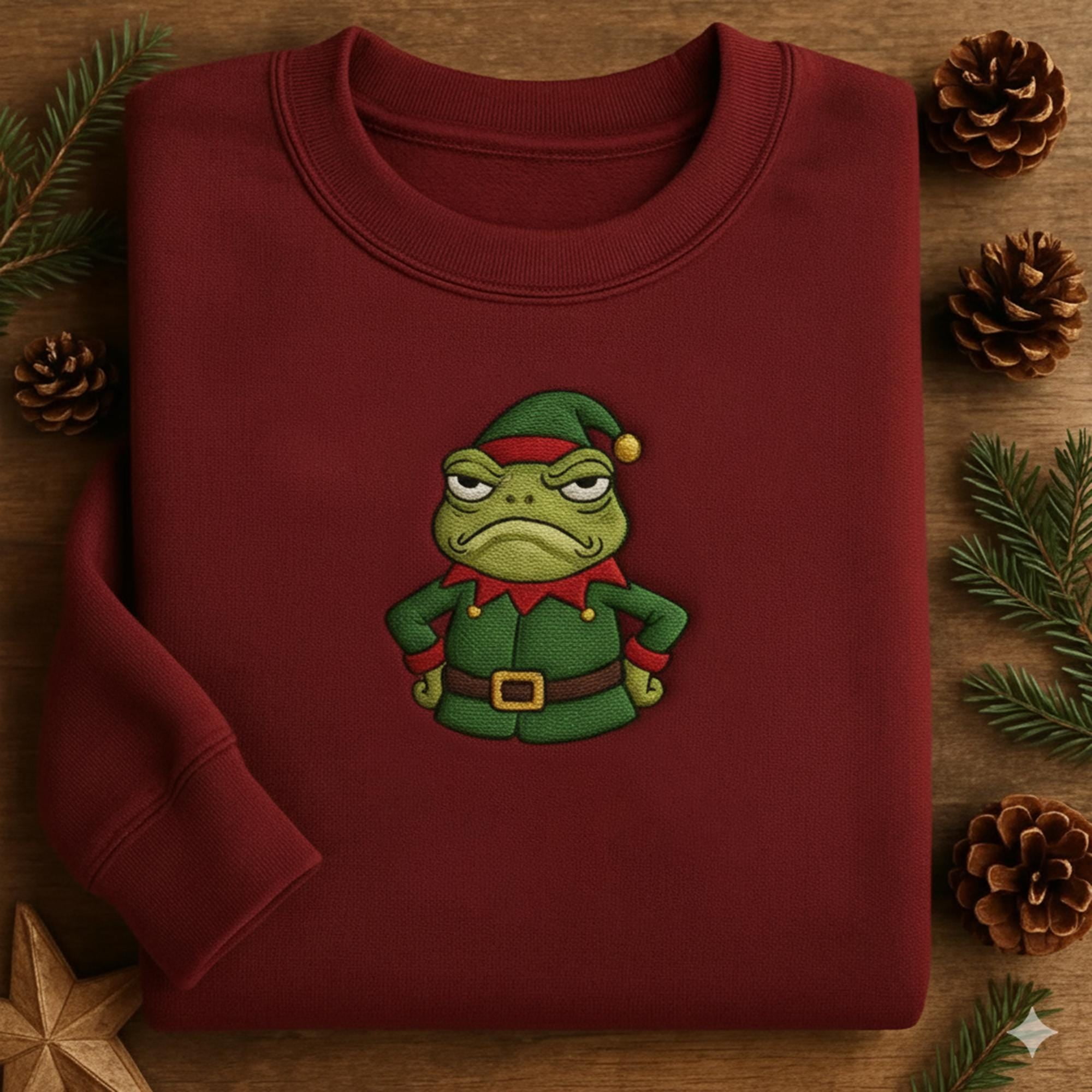 Embroidered Grumpy Elf Frog Christmas Sweatshirt, Funny Holiday Frog ...