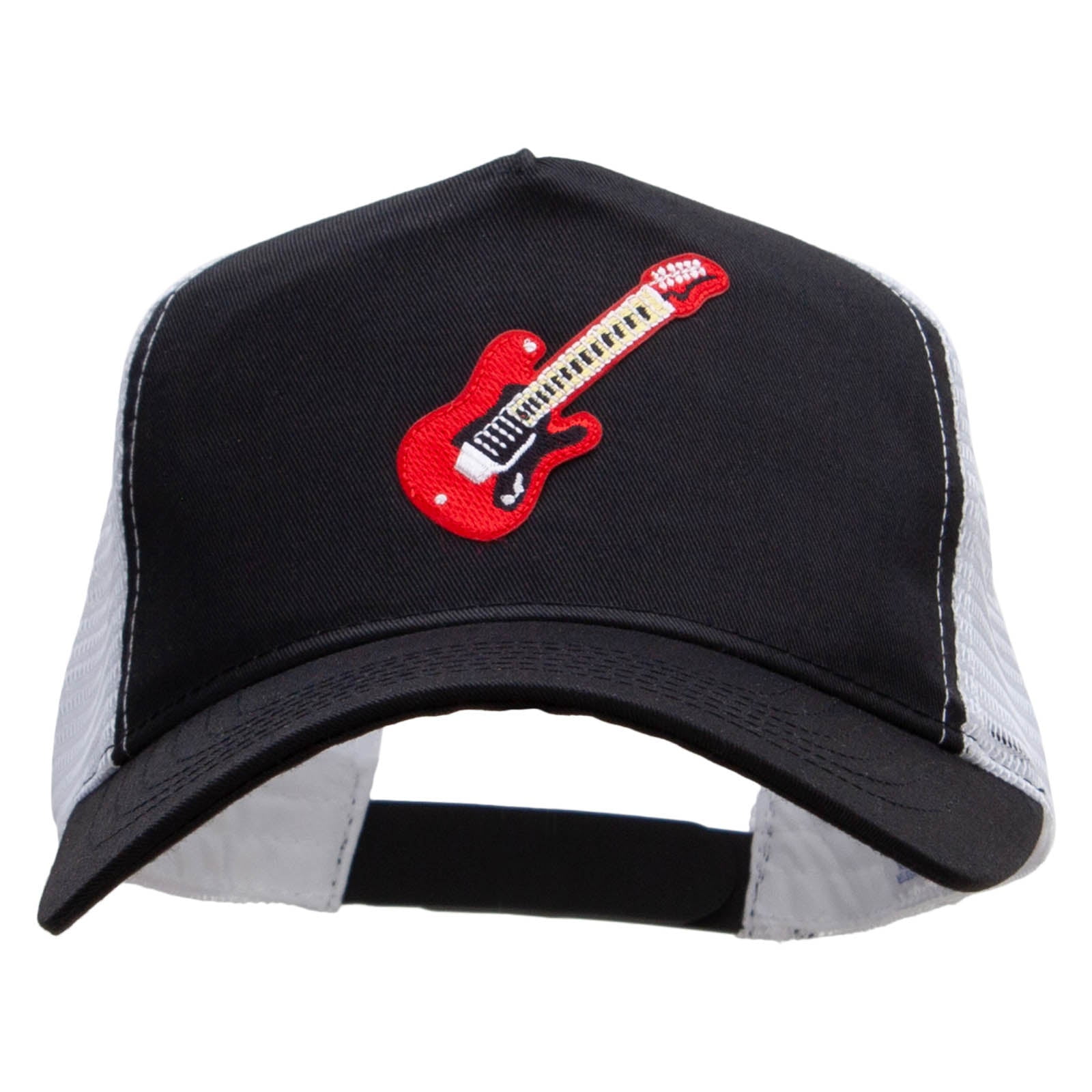 Embroidered Guitar Patched 5 Panel High Profile Poly Cotton Twill Mesh ...