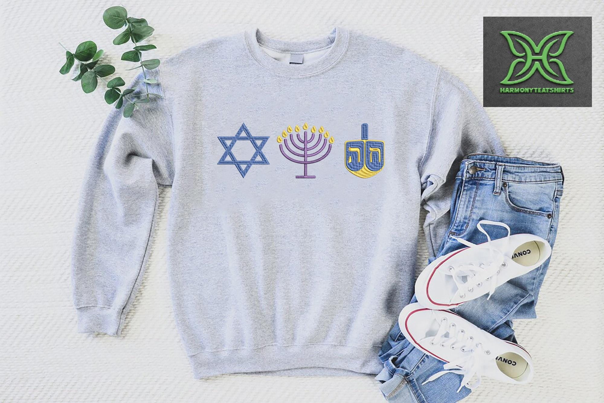 Embroidered Hanukkah Sweatshirt, Jewish Holiday Embroidery Crewneck ...