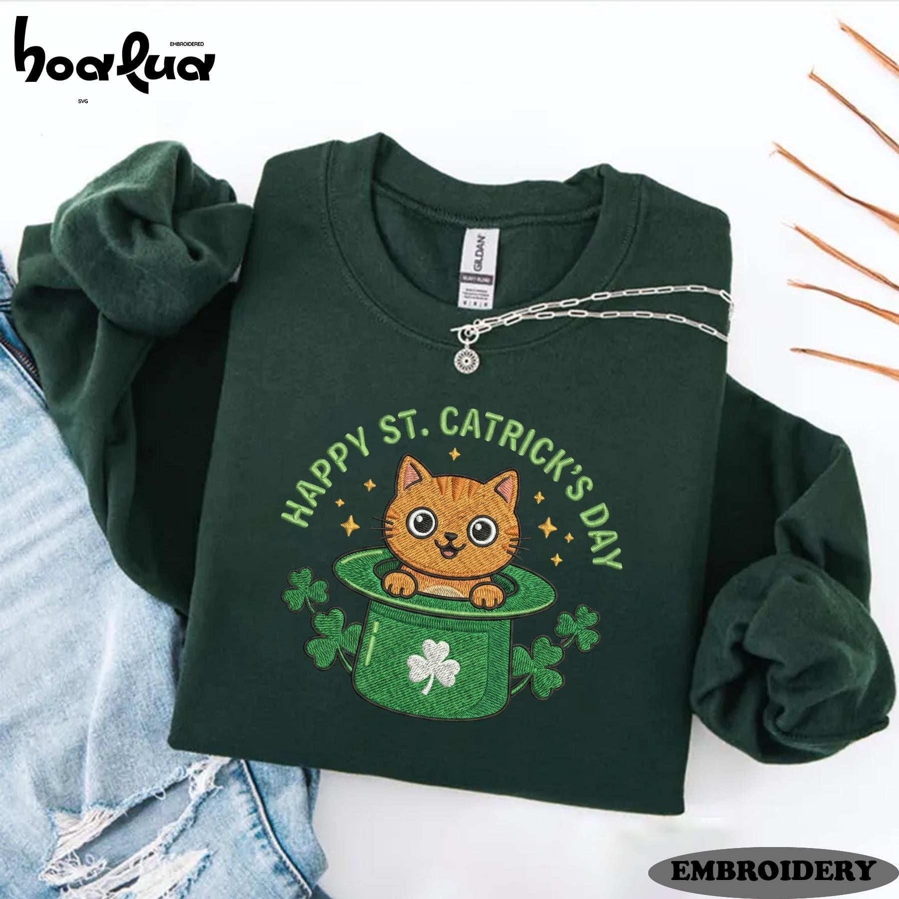 Embroidered Happy St. Catrick's Day Cat Sweatshirt – Perfect Gift for ...