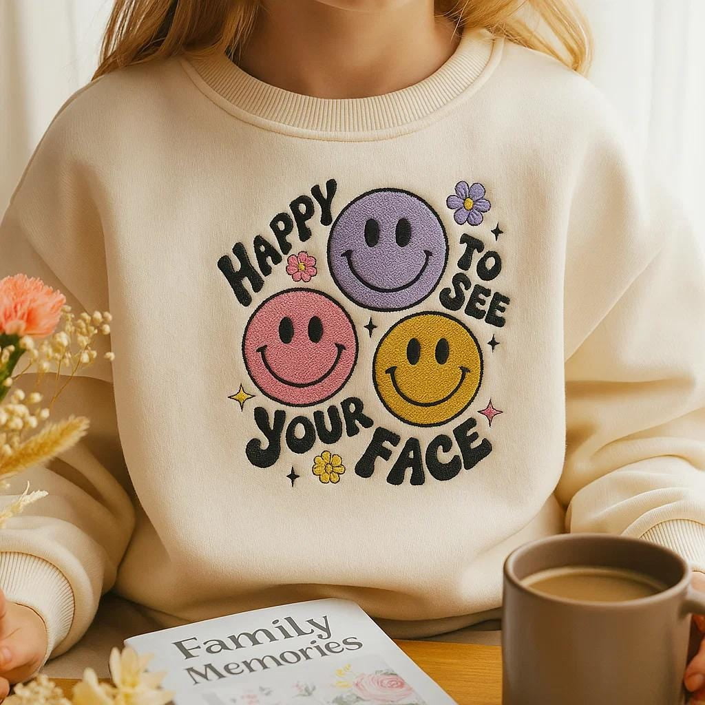 Embroidered Happy To See Your Face Sweatshirt, Back To School Teacher ...