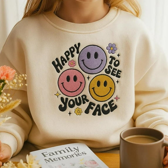 Embroidered Happy To See Your Face Sweatshirt, Back To School Teacher ...
