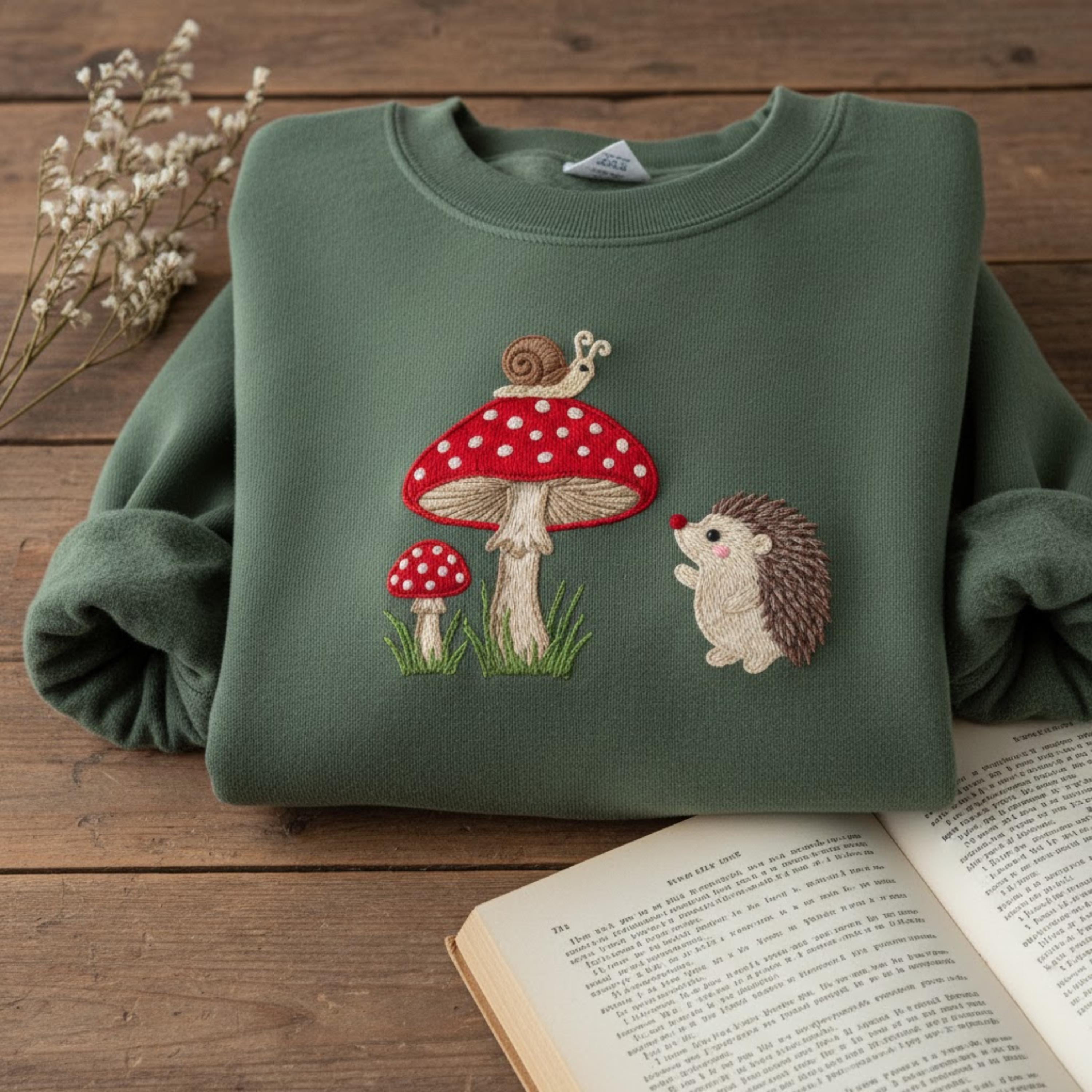 Embroidered Hedgehog Snail Mushroom Sweatshirt Cottagecore Forest ...