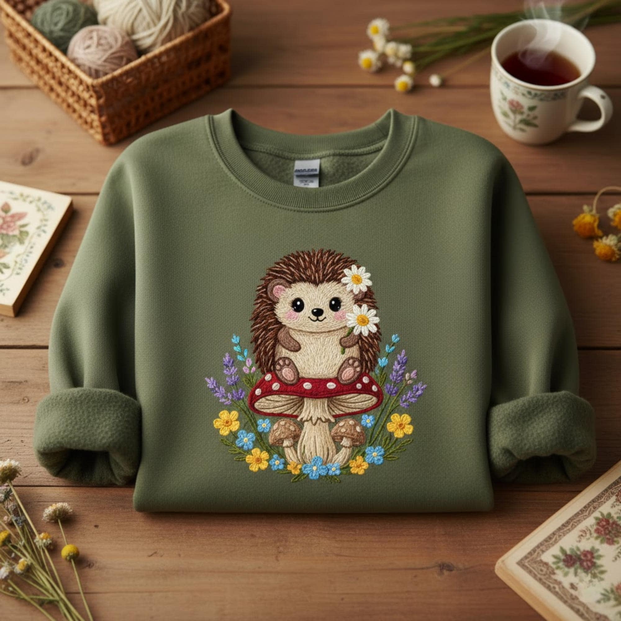 Embroidered Hedgehog Sweatshirt Cozy Woodland Animal Shirt Cute Fall ...
