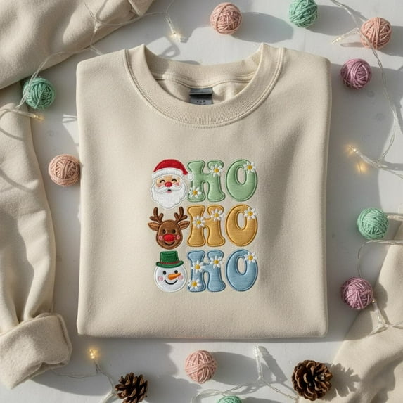 Embroidered Ho Ho Ho Sweatshirt, Retro Christmas Crewneck, Santa ...